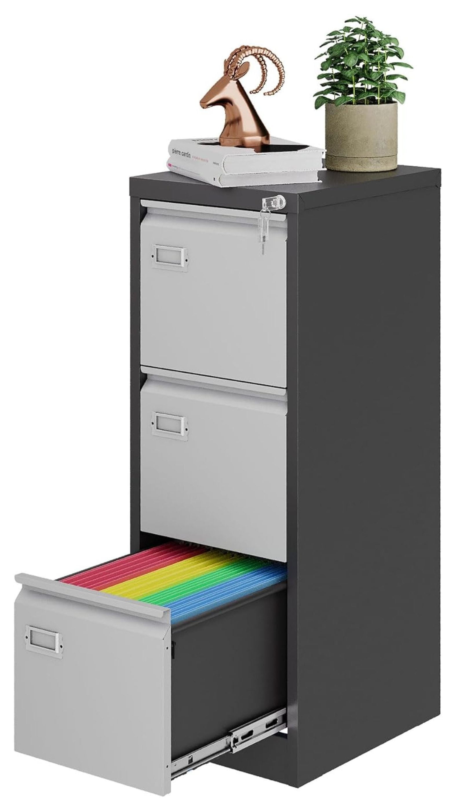 3 Drawer File Cabinet with Lock, Metal Filing Cabinets, Vertical Small ...