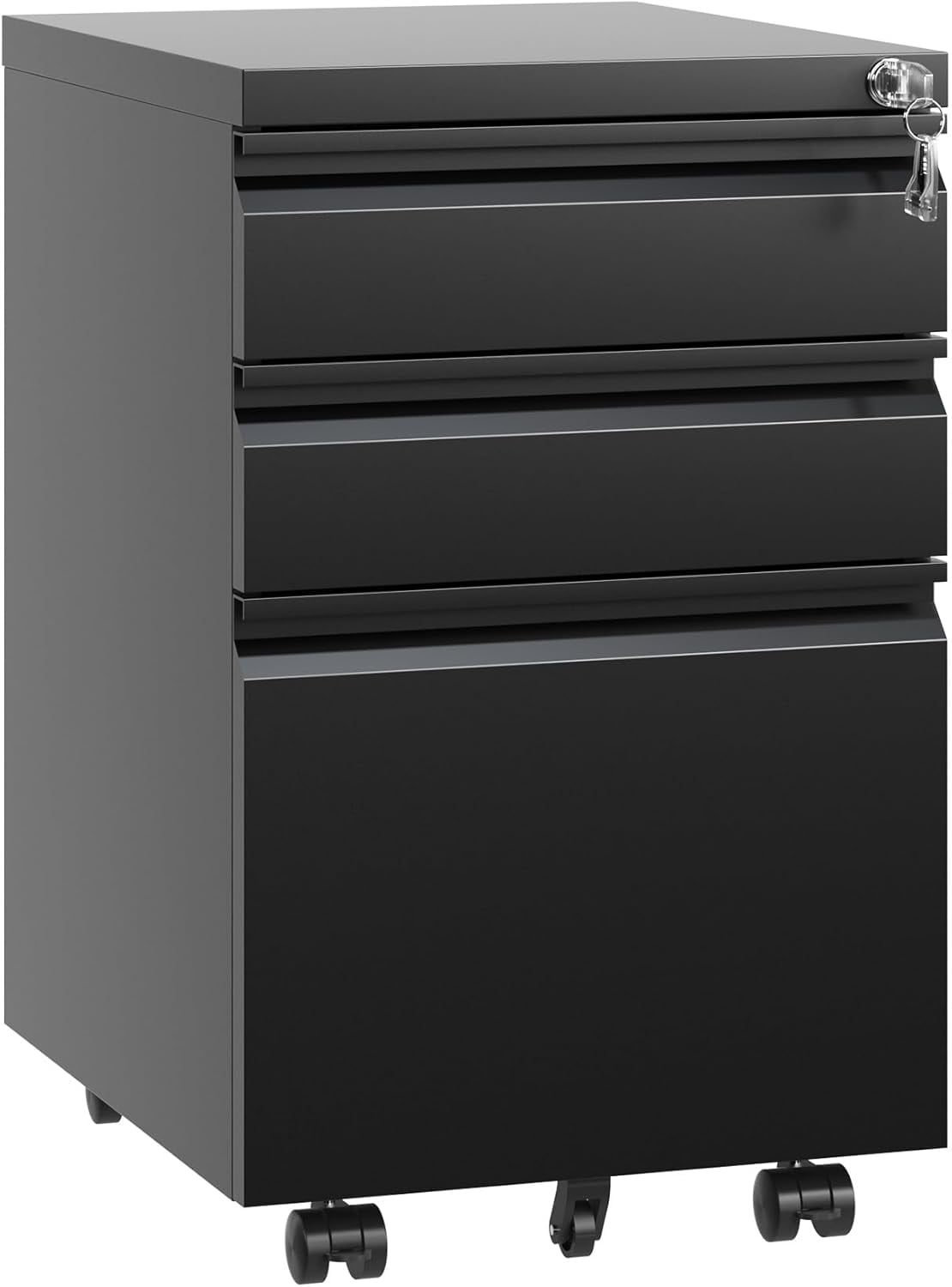 3 Drawer File Cabinet with Lock, Metal Filing Cabinets with Wheels for ...