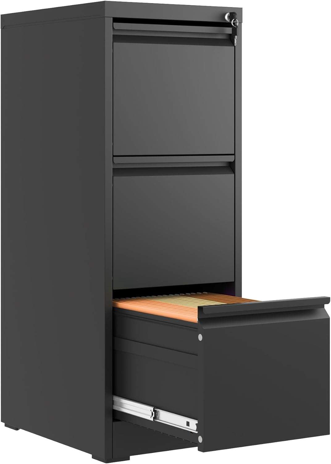 3 Drawer File Cabinet with Lock,Metal Vertical Filing Cabinets for Home ...