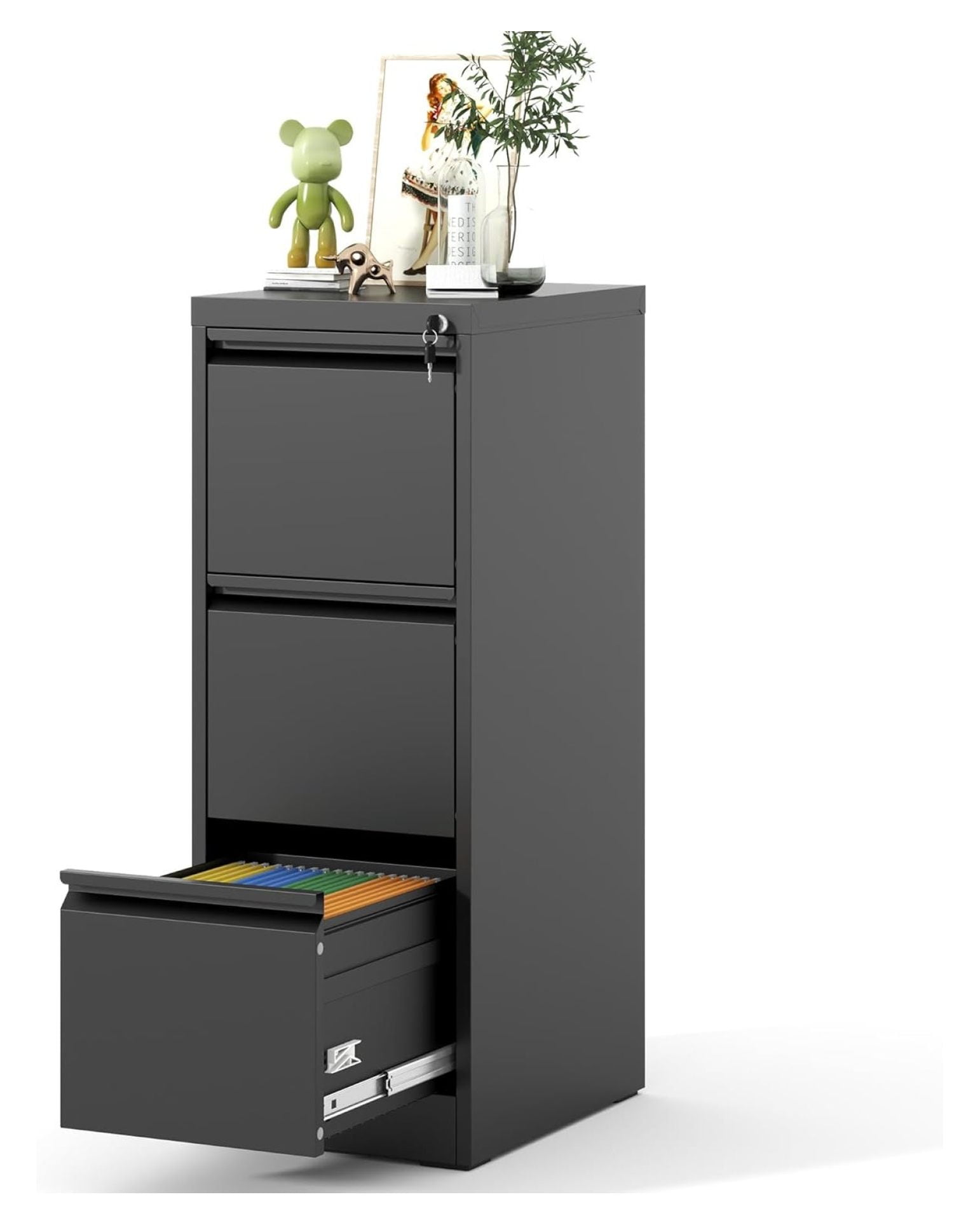 3 Drawer File Cabinet with Lock, Metal Vertical Filing Cabinets for ...