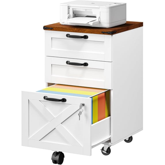 3 Drawer File Cabinet with Lock, Mobile Farmhouse Filing for A4/Letter ...