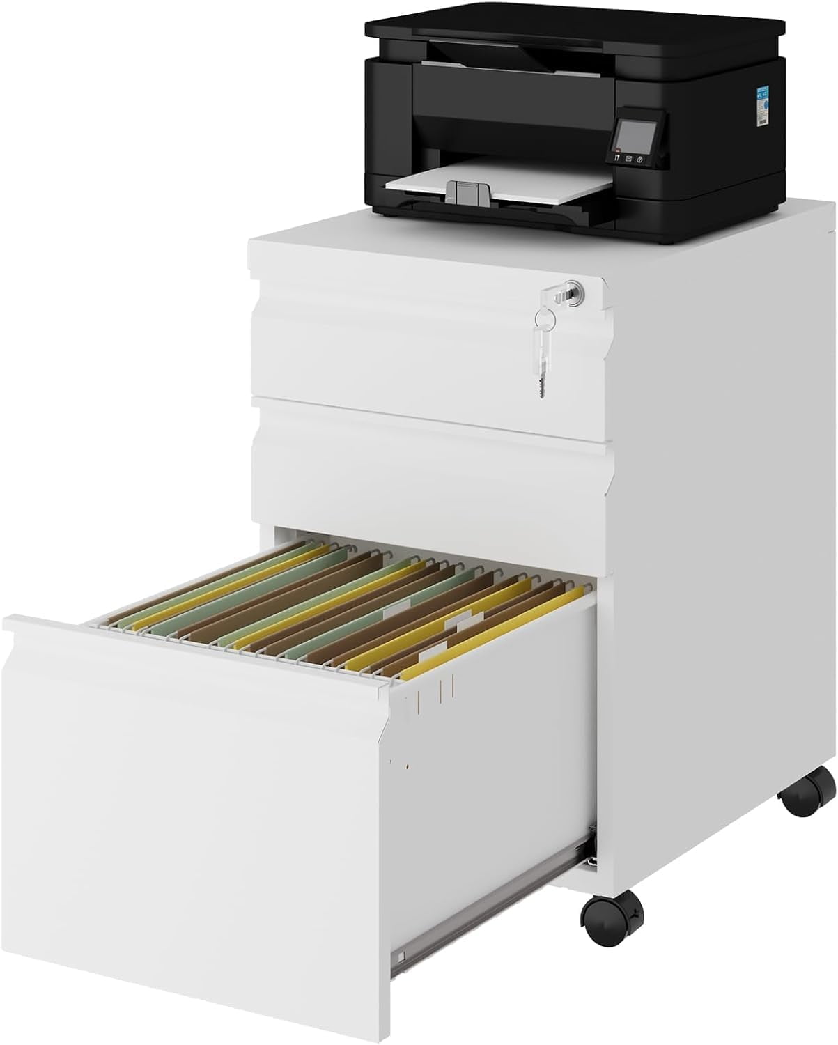 3 Drawer File Cabinet with Lock,Mobile Filing Cabinets,Metal Small ...