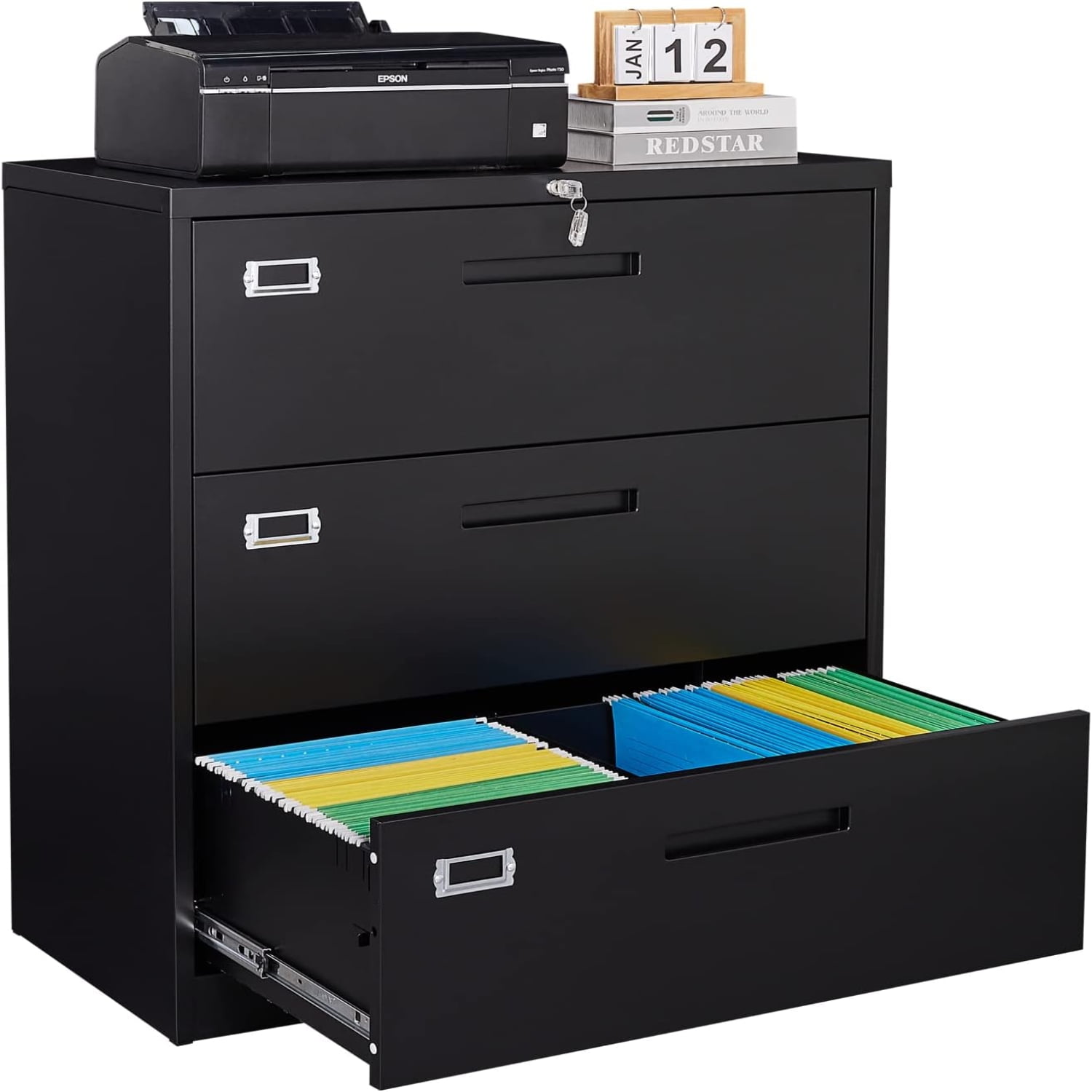 3 Drawer File Cabinet with Lock Under Desk File Cabinet with Wheels ...