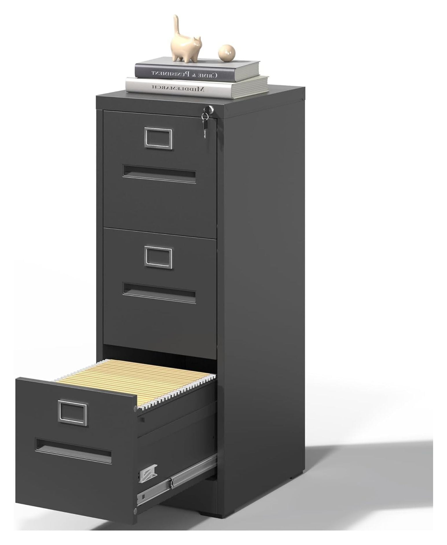 3 Drawer File Cabinet,Metal File Cabinets with Lock,Black Vertical File ...