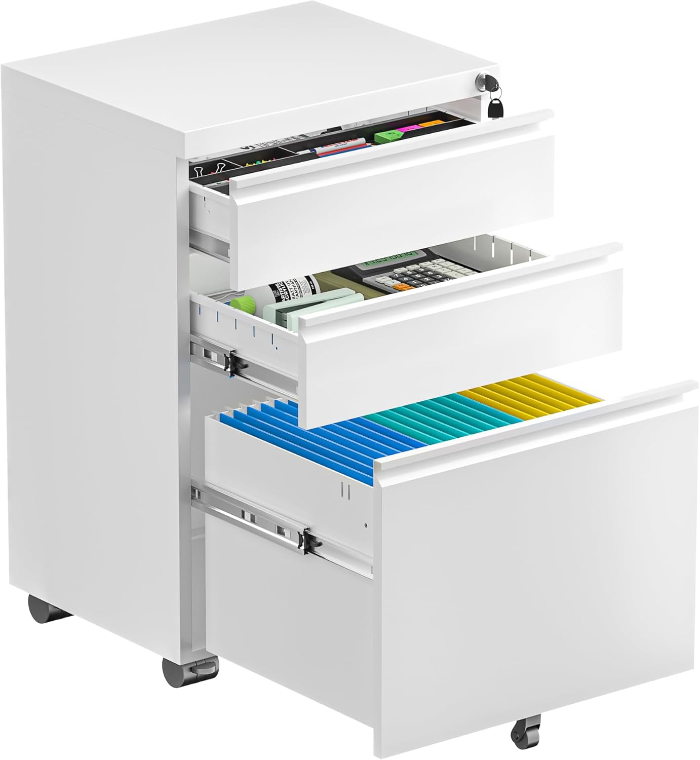 3 Drawer File Cabinet, Metal Filing Cabinets for Home Office with Lock ...