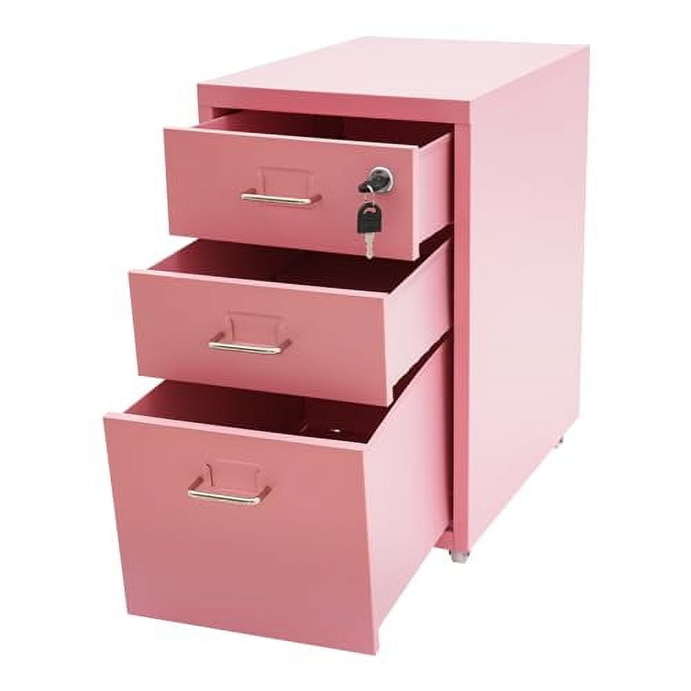 3 Drawer File Cabinet, Metal Filing Cabinets with Lock, Pink Vertical ...
