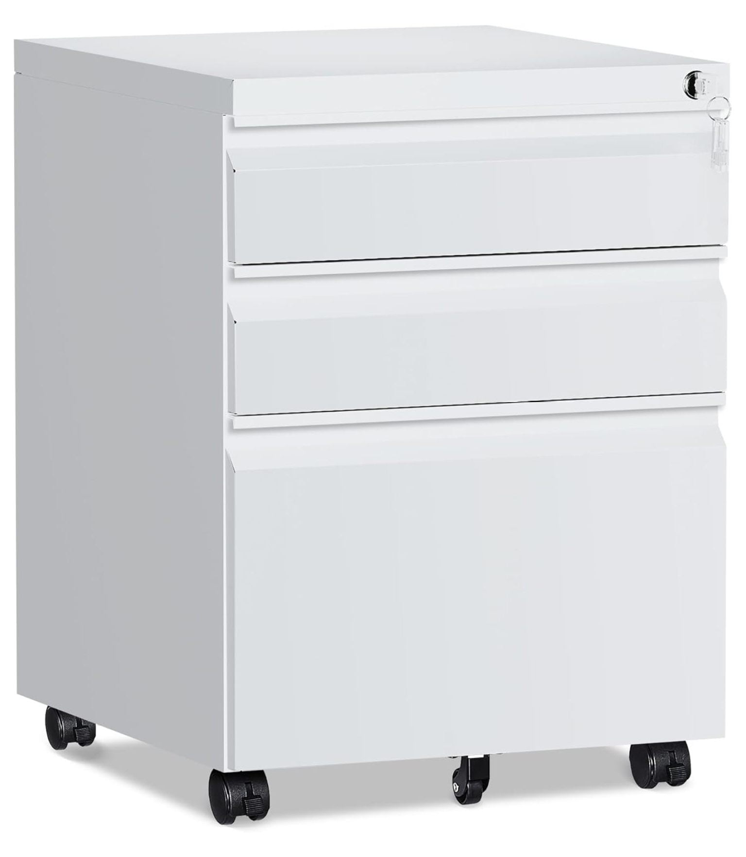 3 Drawer File Cabinet，Mobile Filing Cabinet with Lock and Wheels，Fully ...