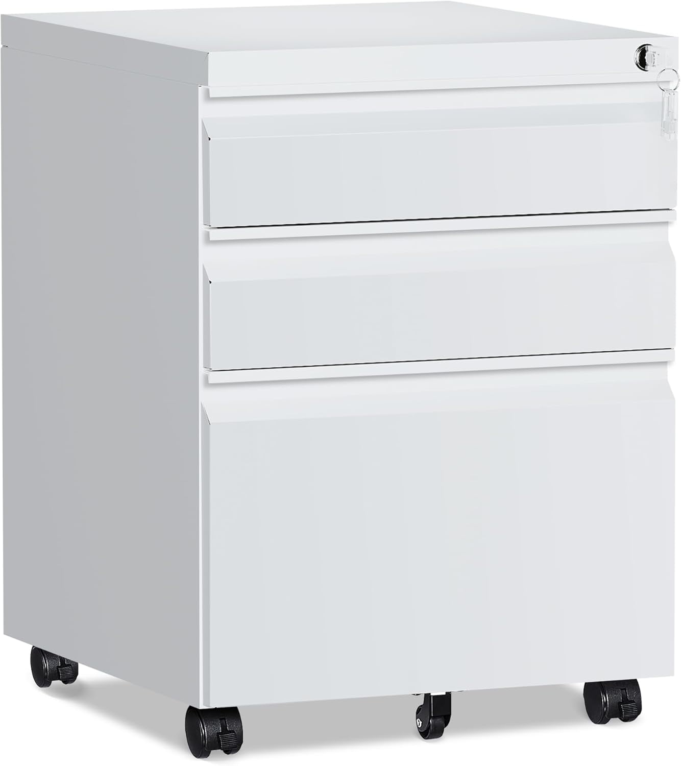 3 Drawer File Cabinet，Mobile Filing Cabinet with Lock and Wheels，Fully ...