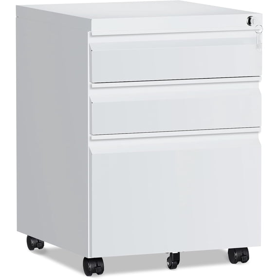 3 Drawer File Cabinet，Mobile Filing Cabinet with Lock and Wheels，Fully ...