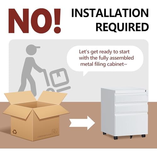 3 Drawer File Cabinet，Mobile Filing Cabinet with Lock and Wheels，Fully ...