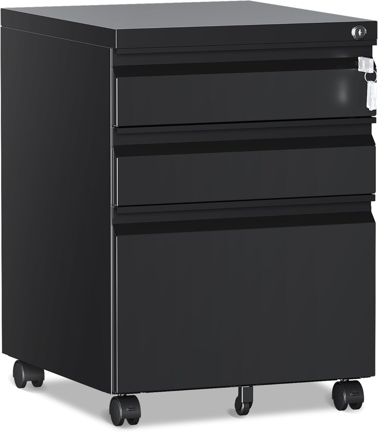 3 Drawer File Cabinet，Mobile Filing Cabinet with Lock and Wheels，Un ...