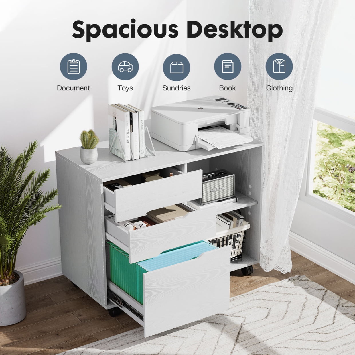 3 Drawer File Cabinet, Mobile Lateral Filing Cabinet with Drawers and ...