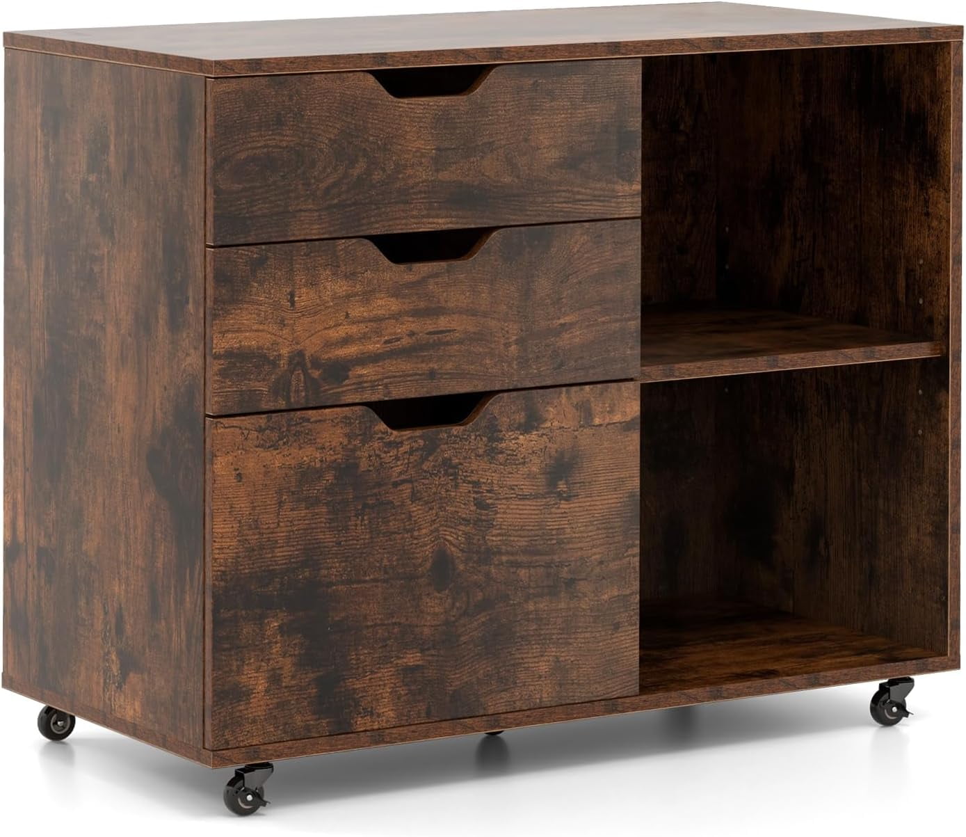 3-Drawer File Cabinet, Rolling Lateral Filing Cabinet with Open Storage ...