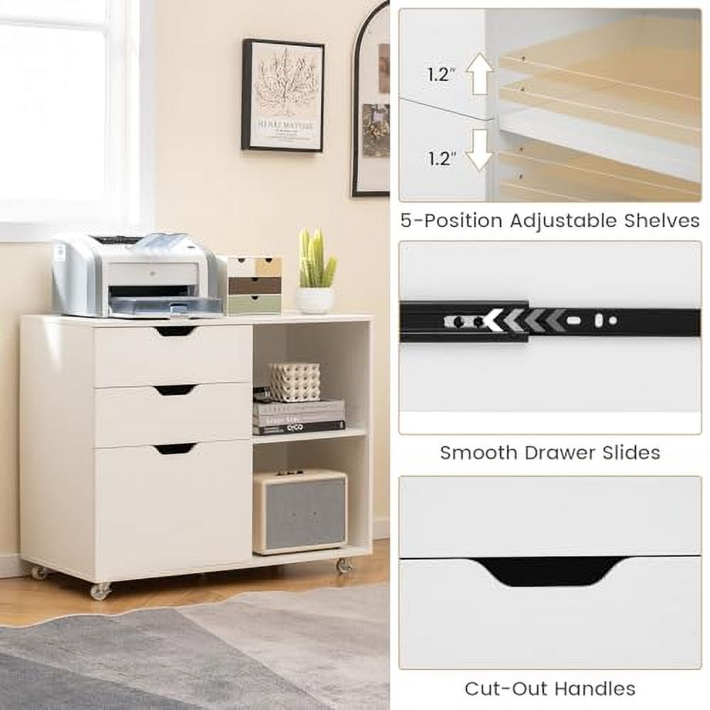 3-Drawer File Cabinet, Rolling Lateral Filing Cabinet with Open Storage ...