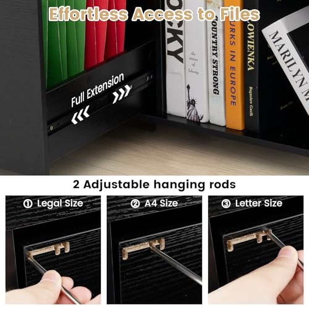 3-Drawer File Cabinet, Rolling Lateral Filing Cabinet with Open Storage ...