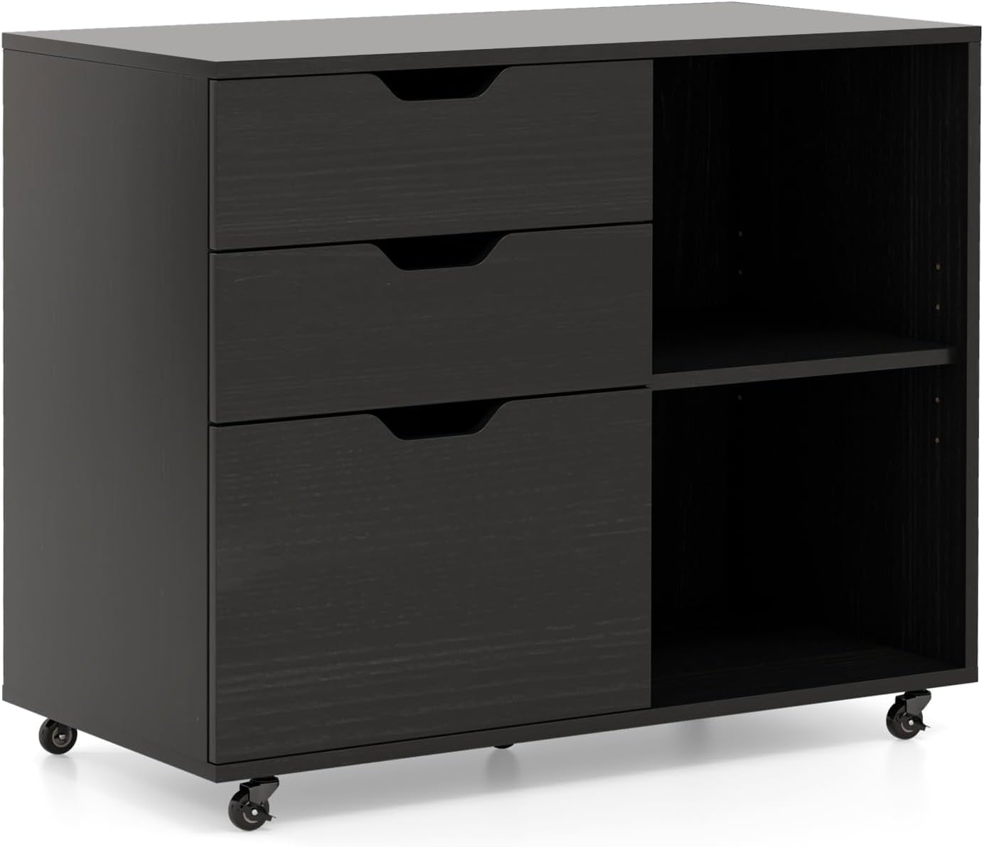 3-Drawer File Cabinet, Rolling Lateral Filing Cabinet with Open Storage ...