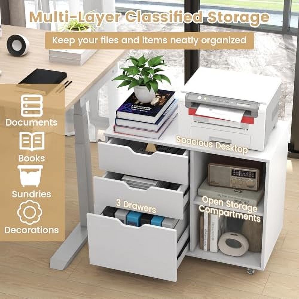3-Drawer File Cabinet, Rolling Lateral Filing Cabinet with Open Storage ...