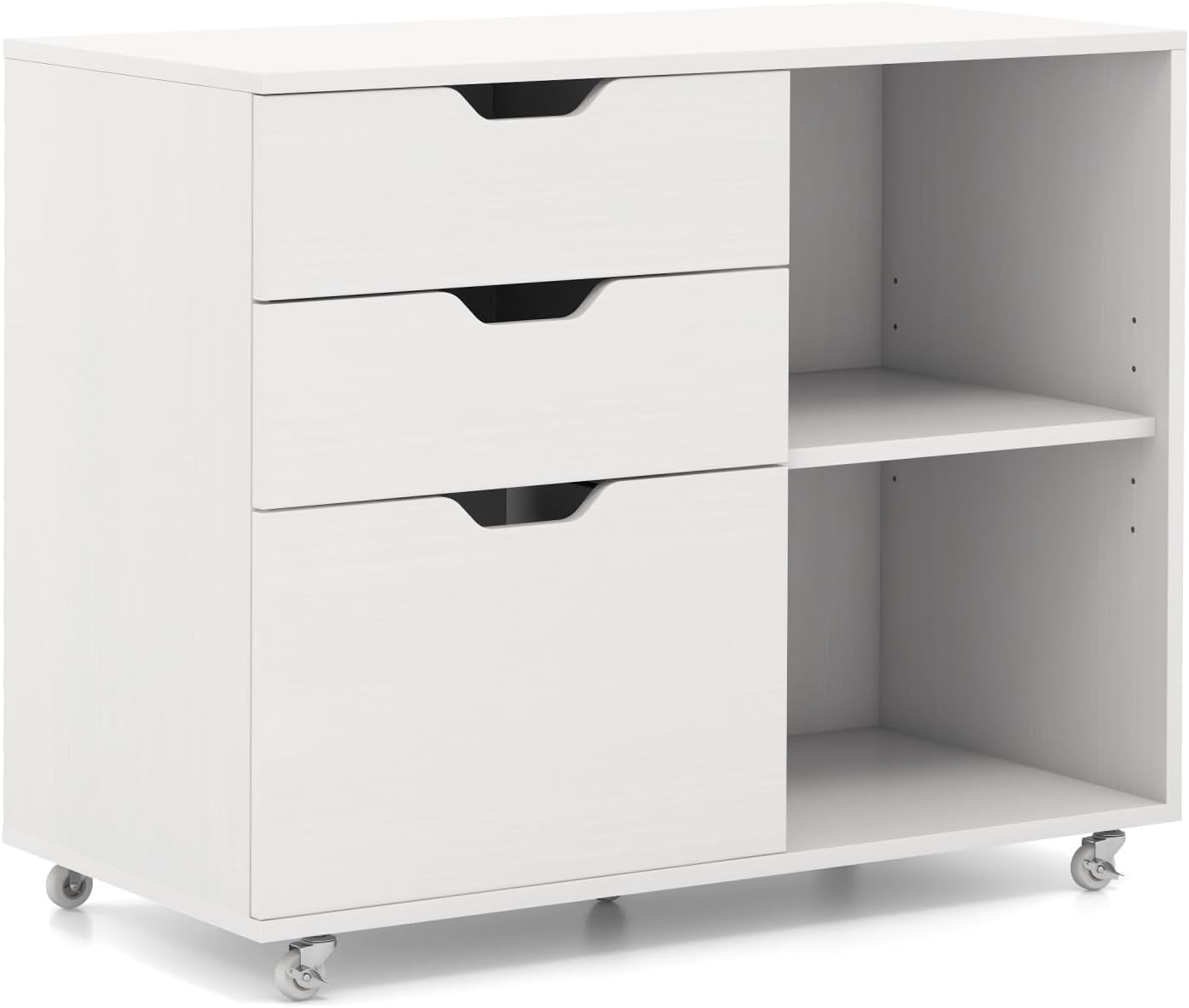3-Drawer File Cabinet, Rolling Lateral Filing Cabinet with Open Storage ...