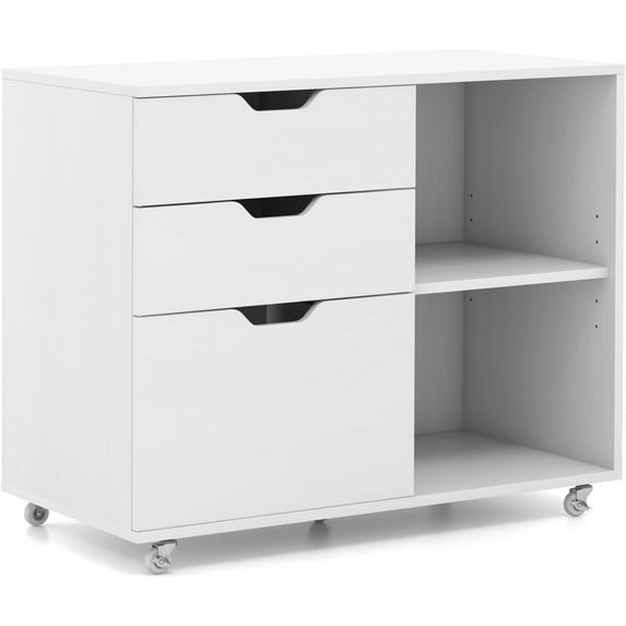 3-Drawer File Cabinet, Rolling Lateral Filing Cabinet with Open Storage ...