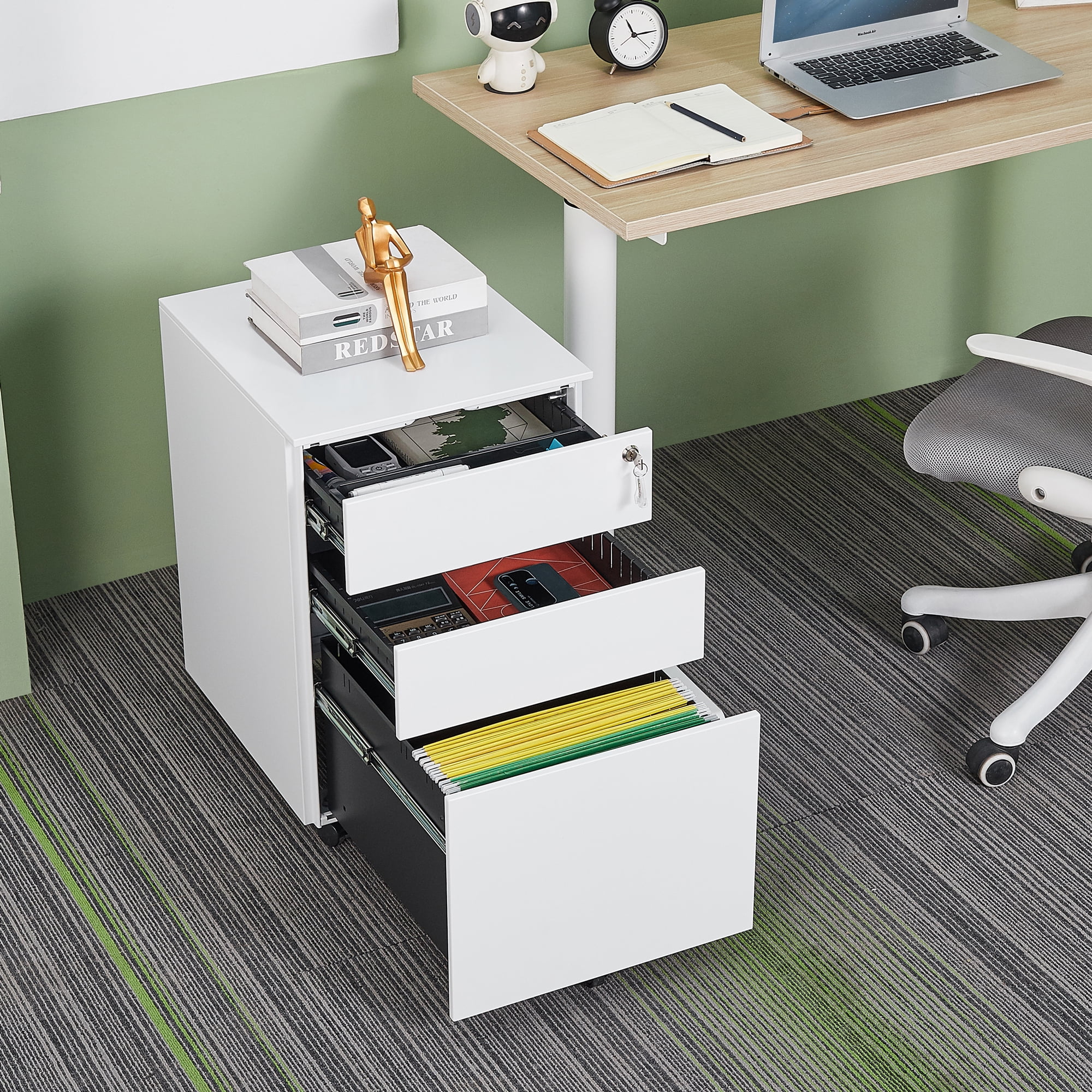 3-Drawer File Cabinet, Under Desk Metal Filing Cabinet On Wheels with ...