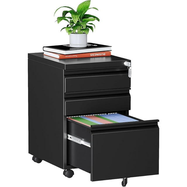 3 Drawer File Cabinet on Wheels, Home Office Mobile File Cabinet Under ...
