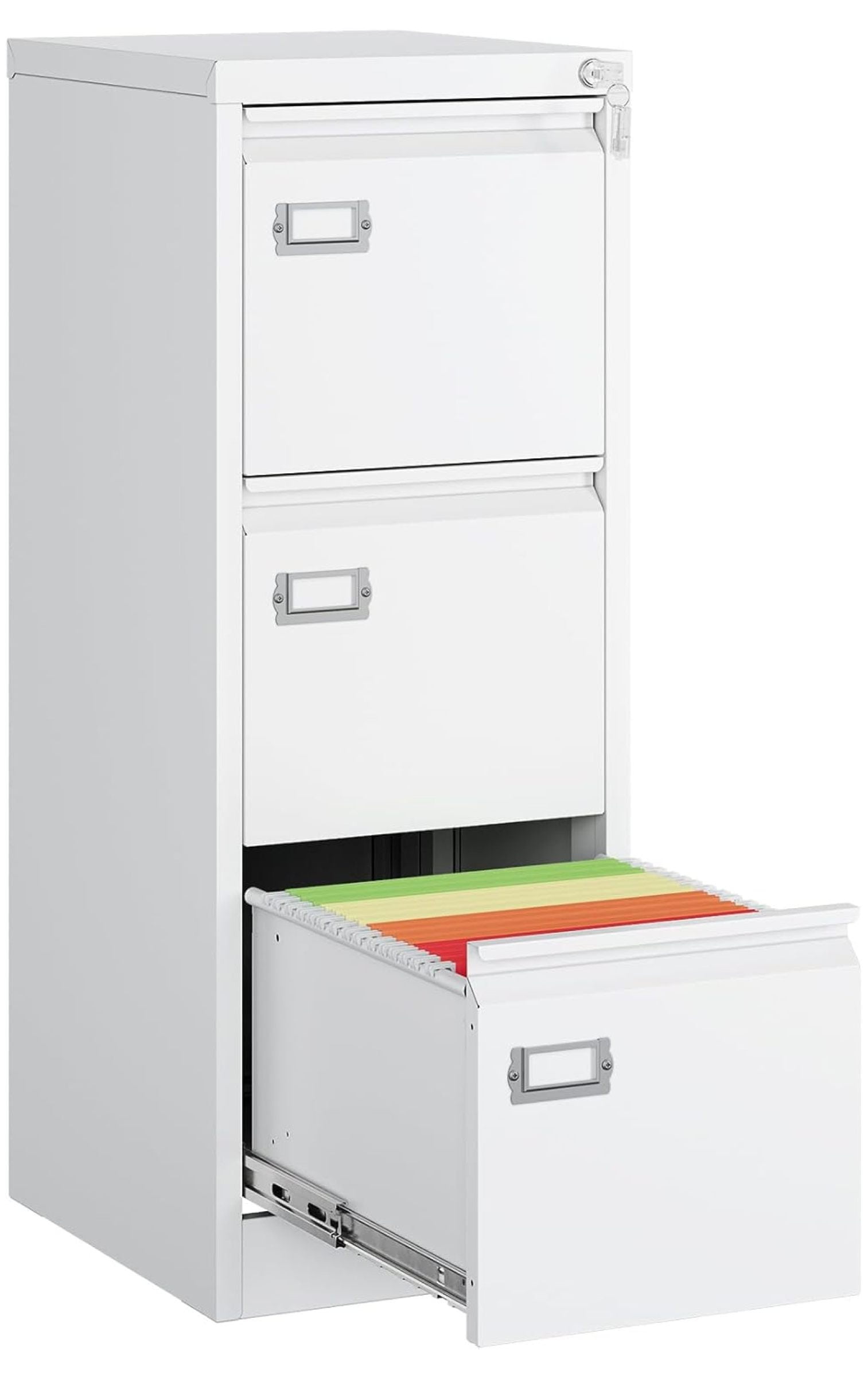 3 Drawer File Cabinet, White Vertical Filing Cabinets with Lock, Home ...