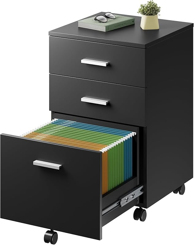 3 Drawer File Cabinet for Home Office, Wood Under Desk Filing Cabinet ...