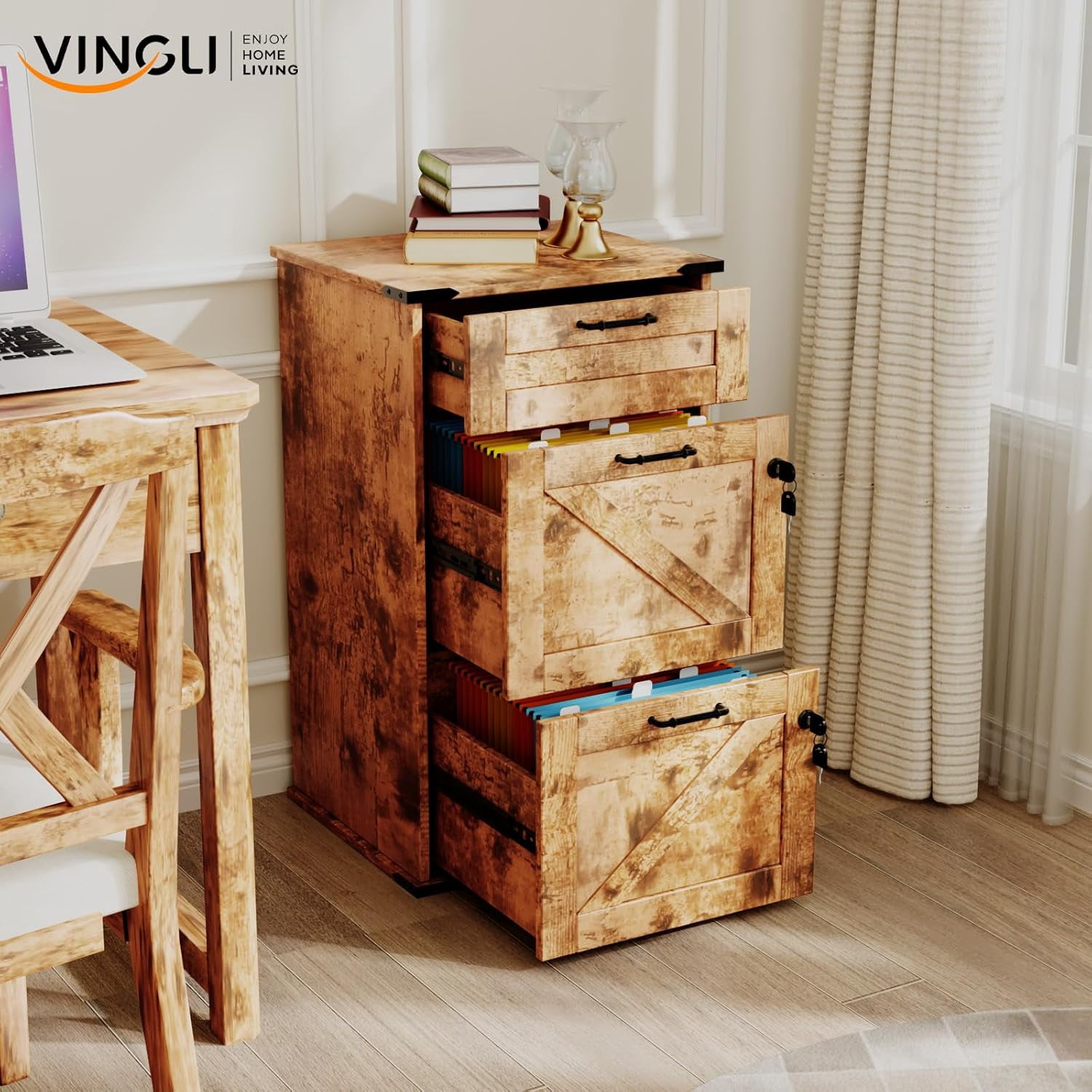 3 Drawer File Cabinet with Lock, Home Office Filing Organizer, for ...