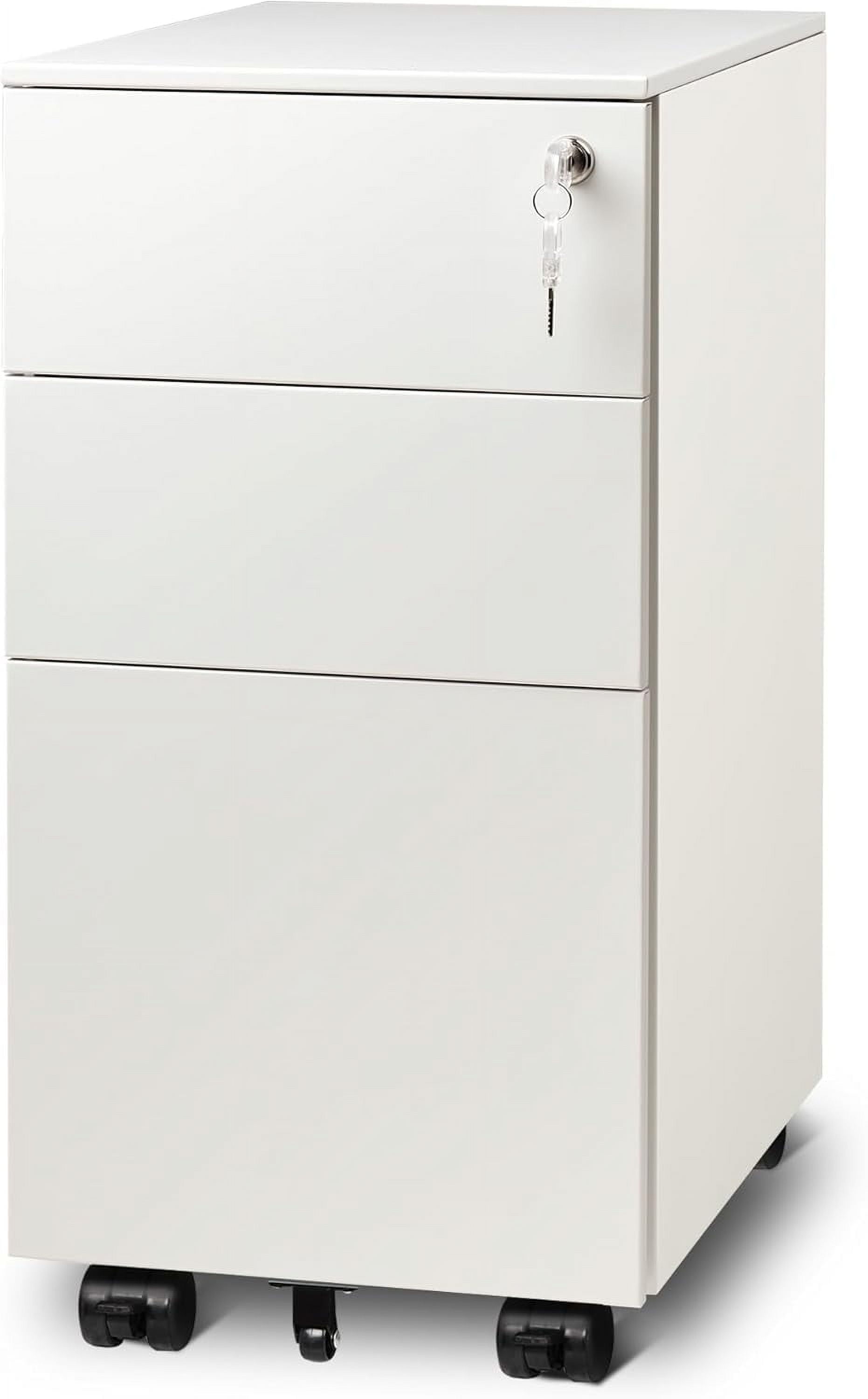 3 Drawer File Cabinet with Lock, Metal Rolling Filing Cabinets for Home ...