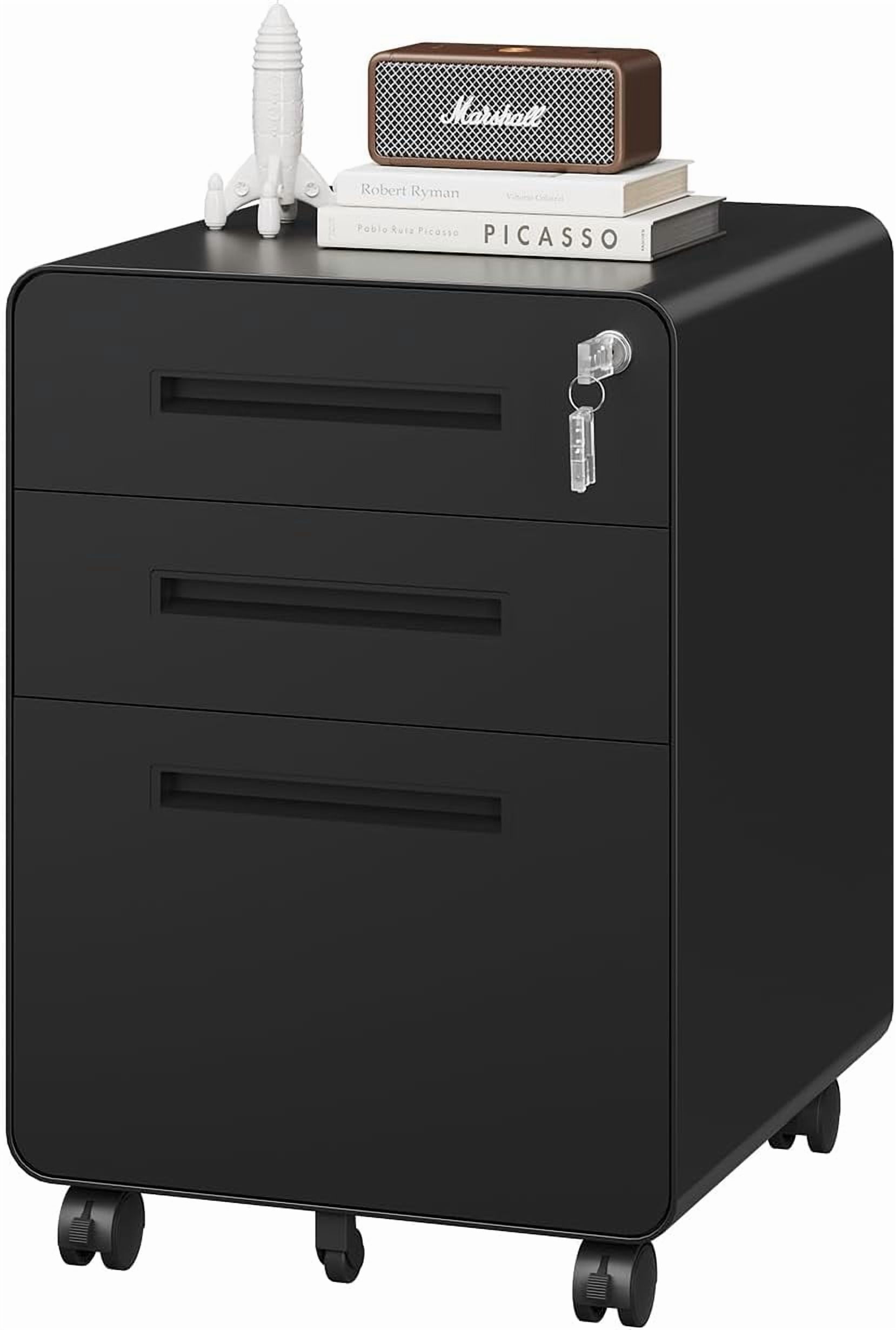 3 Drawer File Cabinet with Lock, Metal Under Desk Rolling Filing ...