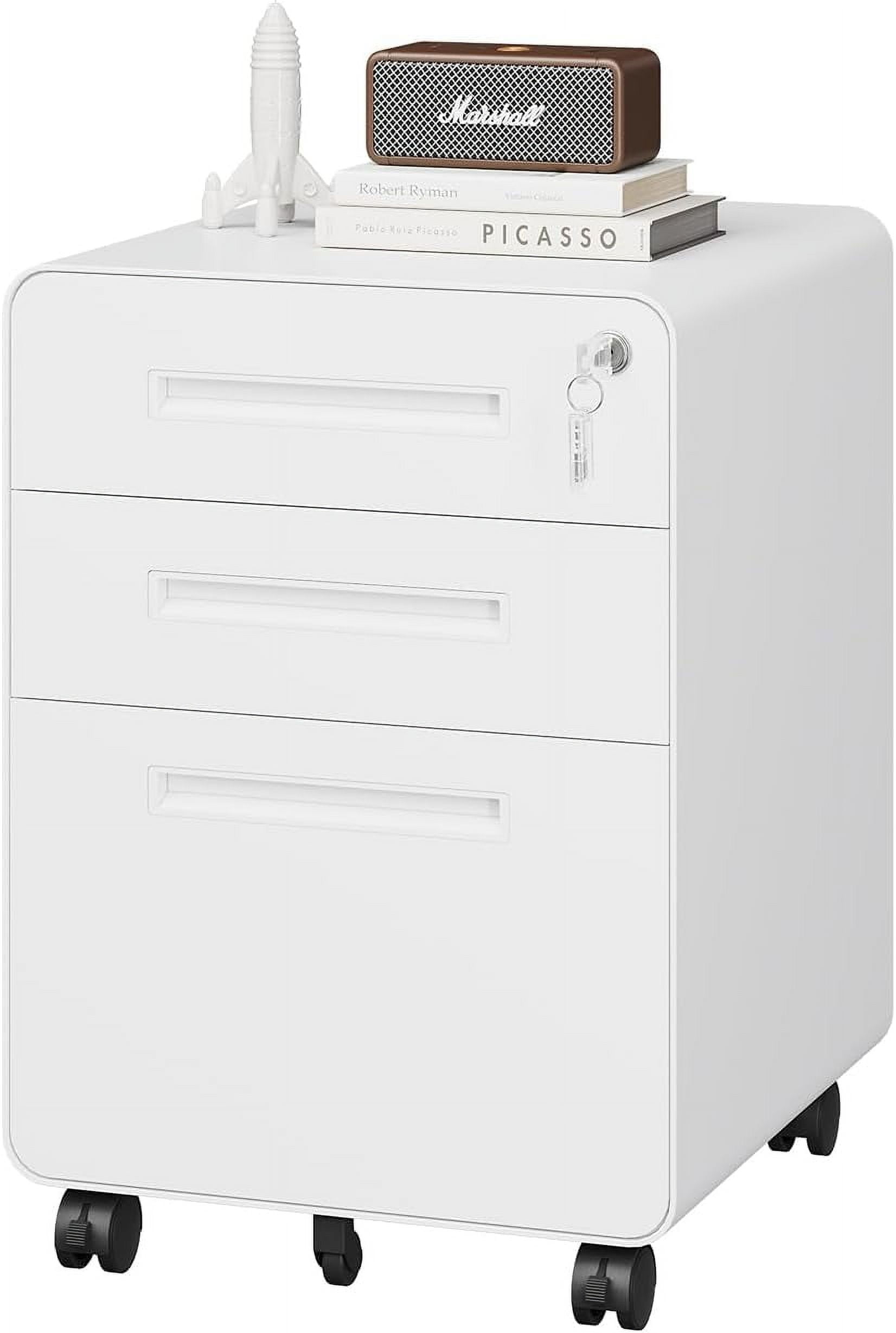 3 Drawer File Cabinet with Lock, Metal Under Desk Rolling Filing ...