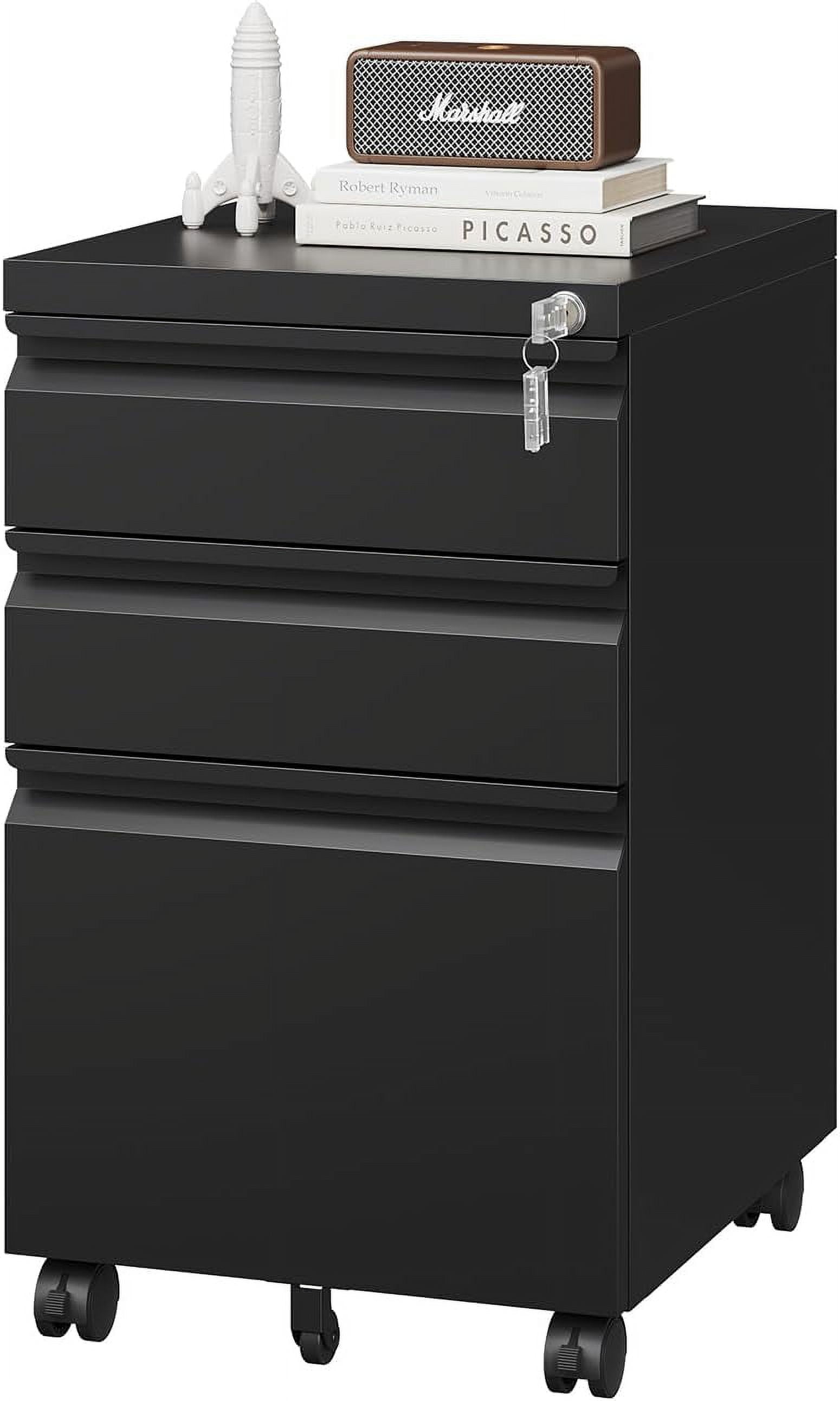 3 Drawer File Cabinet with Lock, Metal Under Desk Rolling Filing ...