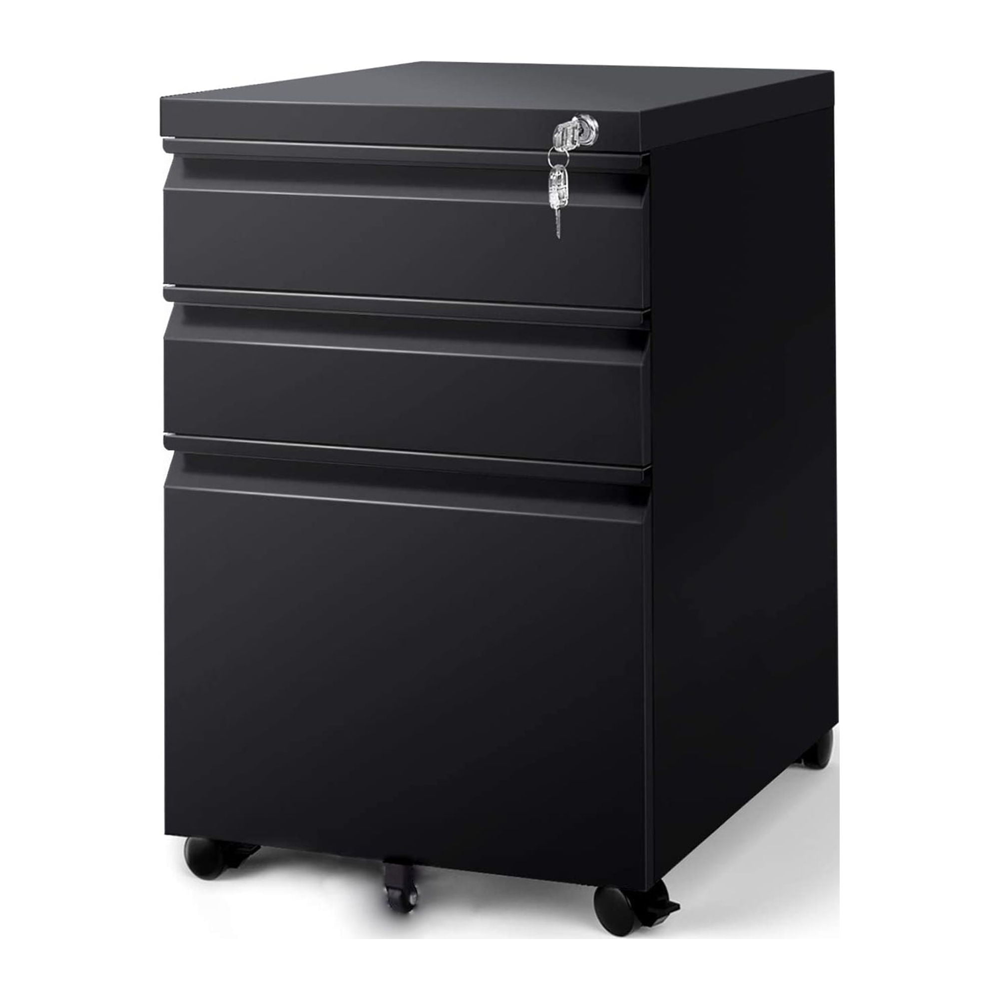 3 Drawer File Cabinet with Lock Mobile Metal Office Storage Filing ...