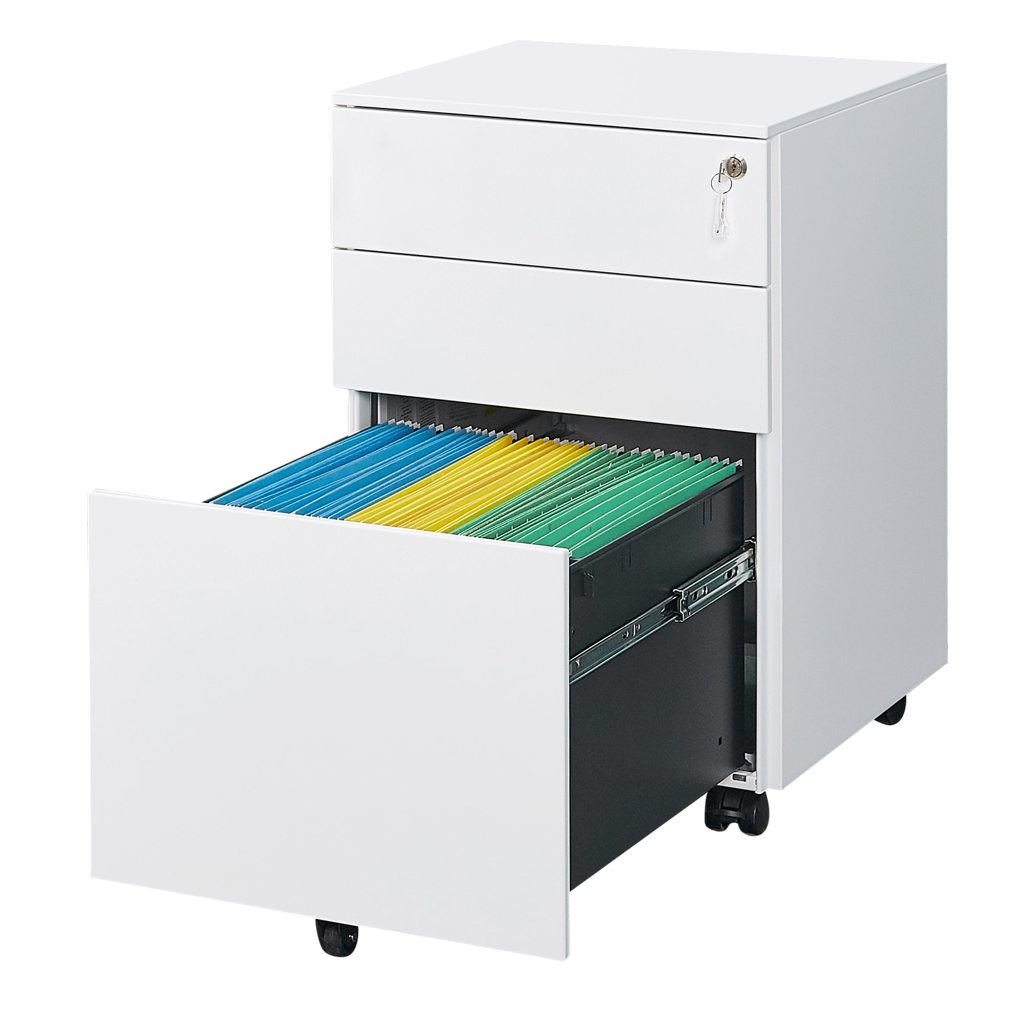 3 Drawer File Cabinet with Lock Mobile Metal Office Storage Filing ...