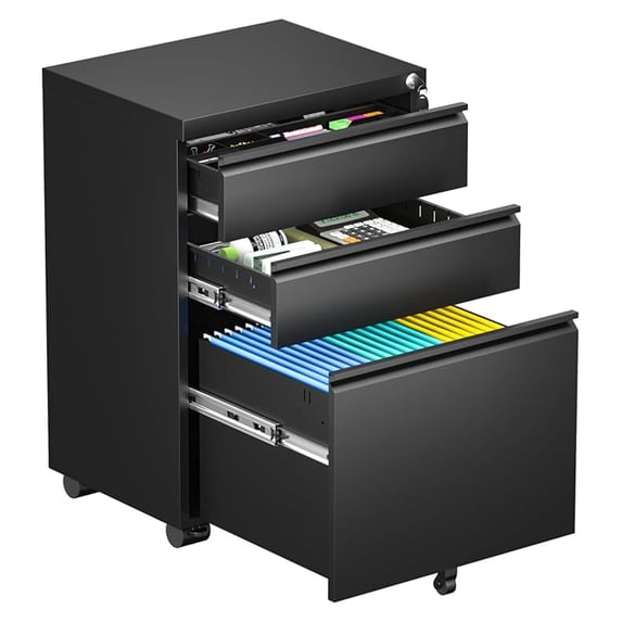 3 Drawer File Cabinet with Lock, Small Under Desk Filing Cabinet for ...