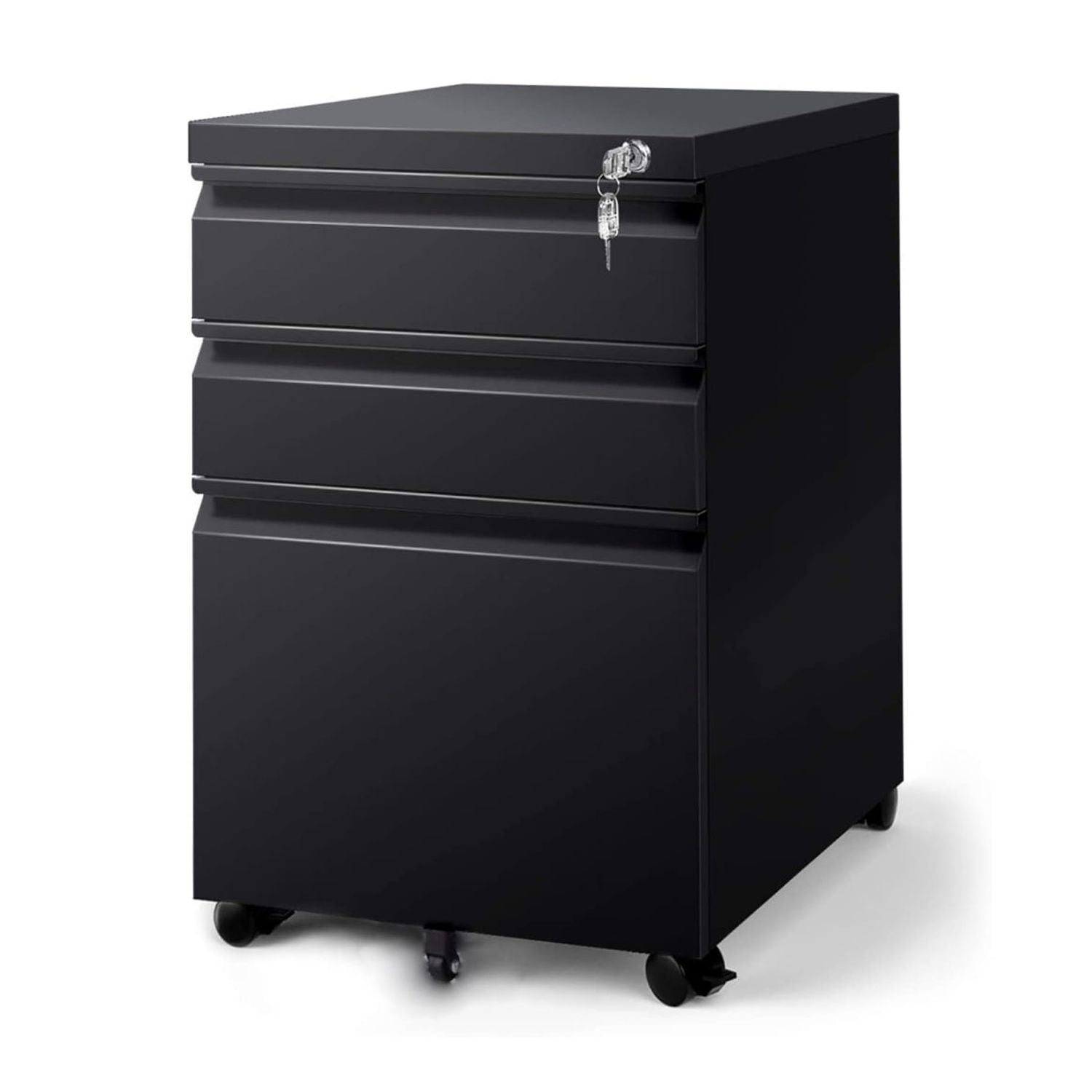 3 Drawer File Cabinet with Lock Steel Mobile Filing Cabinet on Anti ...