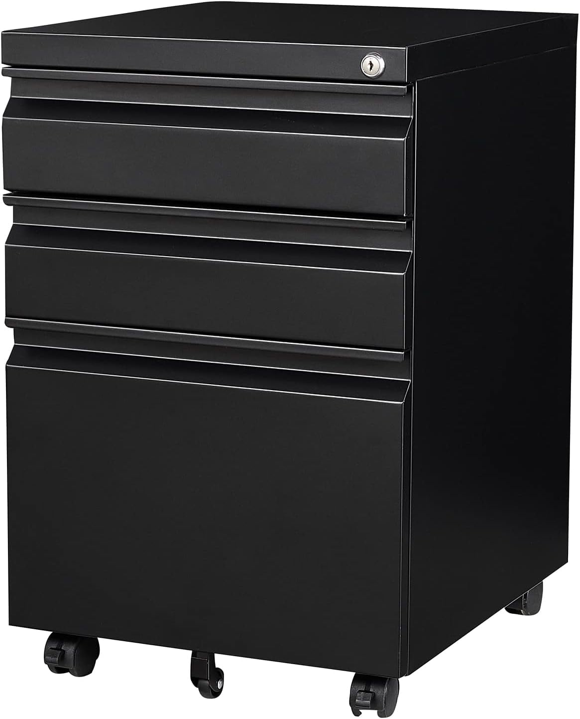 3 Drawer File Cabinet with Wheels, Metal Filing Cabinet with Lock ...
