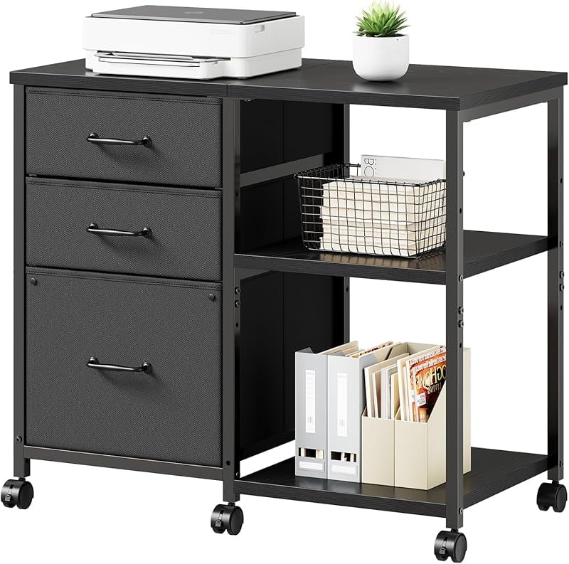3 Drawer File Cabinet with Wheels Rolling Printer Stand with Open ...
