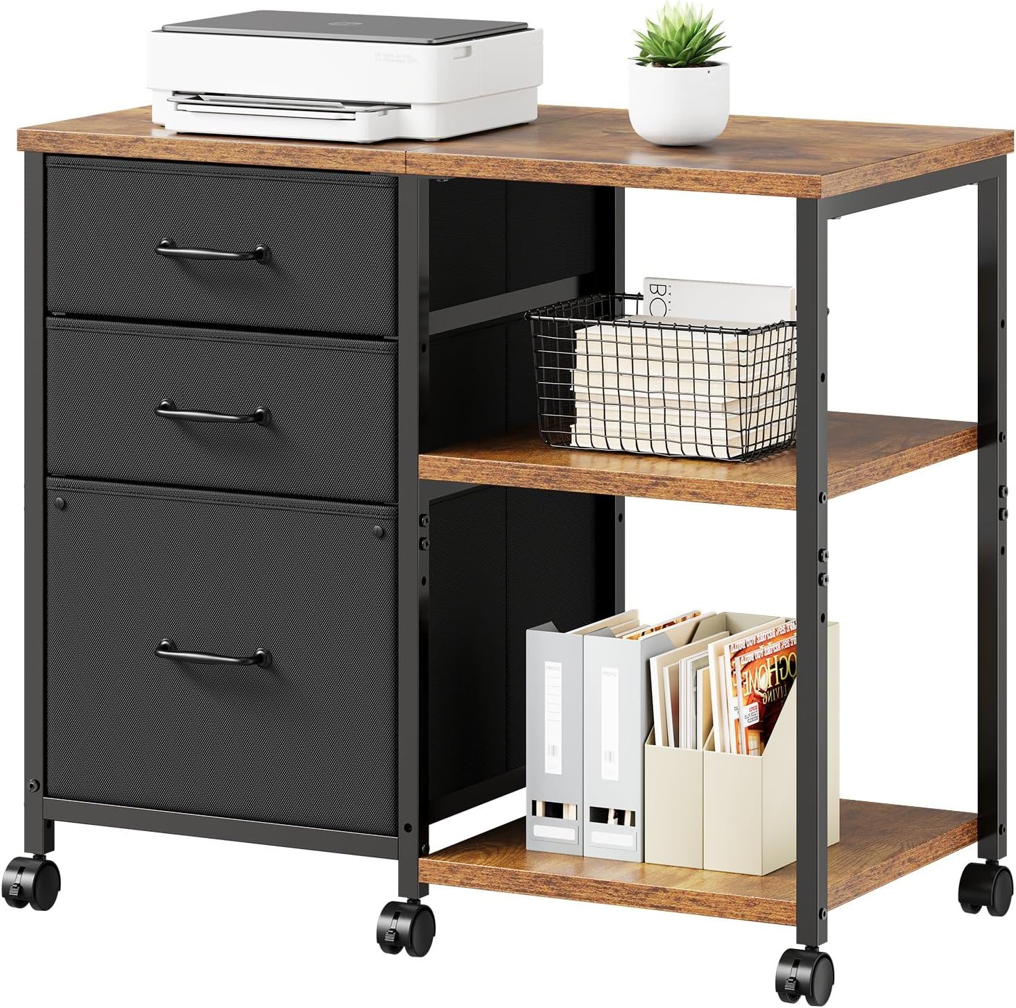 3 Drawer File Cabinet with Wheels Rolling Printer Stand with Open ...