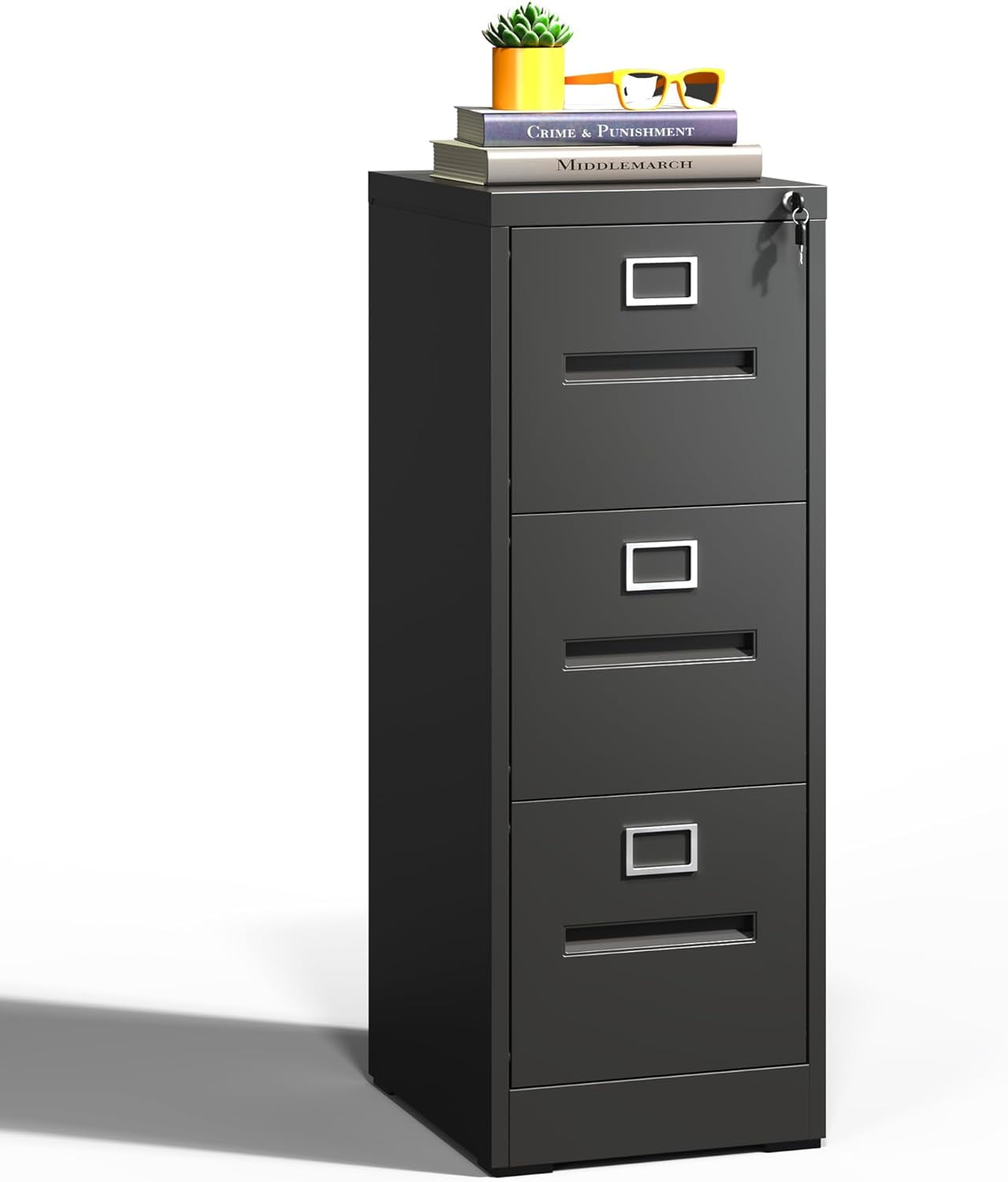 3 Drawer File Cabinets with Lock, Black Vertical Filing Cabinet for ...
