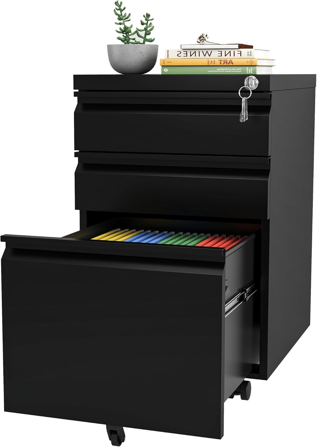 3 Drawer File Cabinets with Lock, Metal Filing Cabinet with Wheels for ...