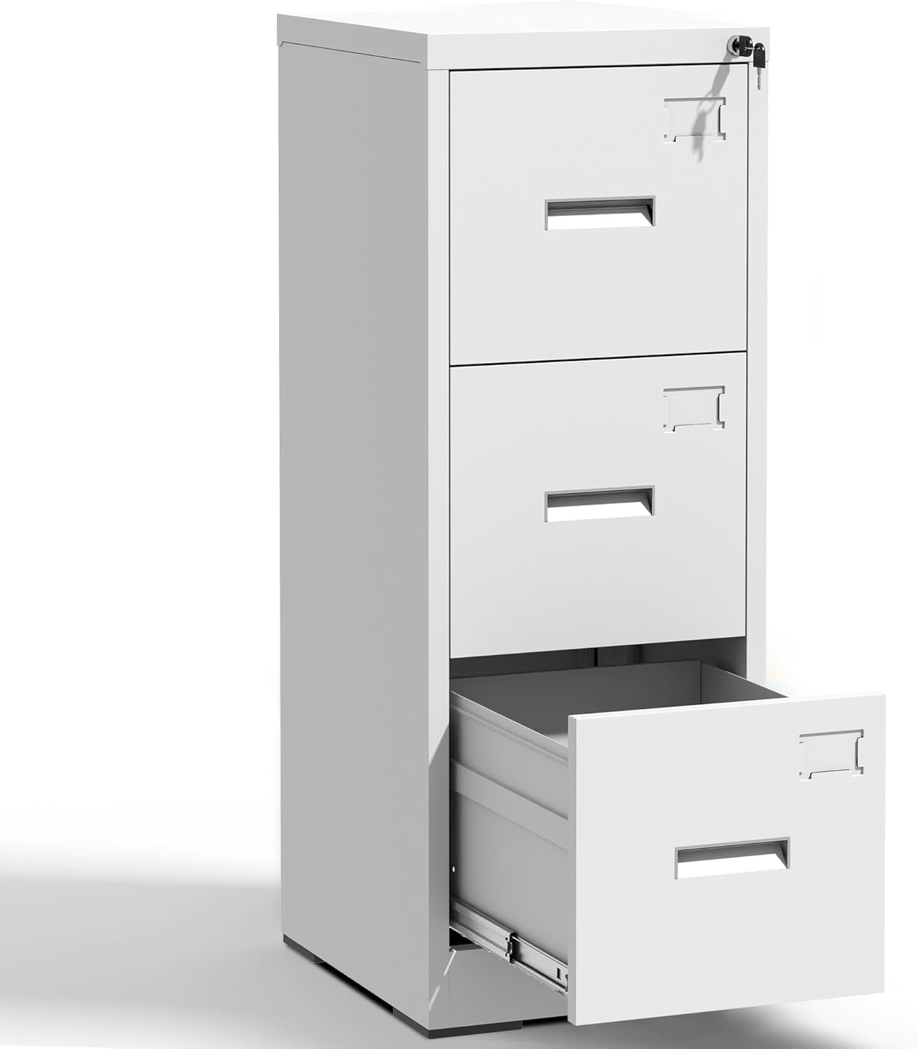 3 Drawer File Cabinets with Lock, White Vertical Filing Cabinet for ...