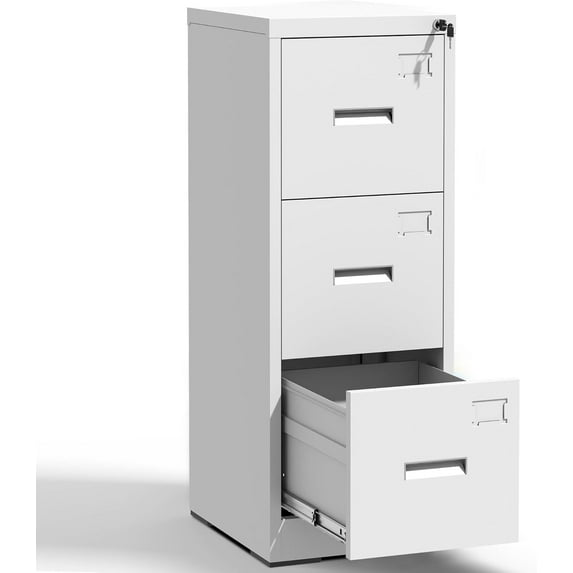 3 Drawer File Cabinets with Lock, White Vertical Filing Cabinet for ...
