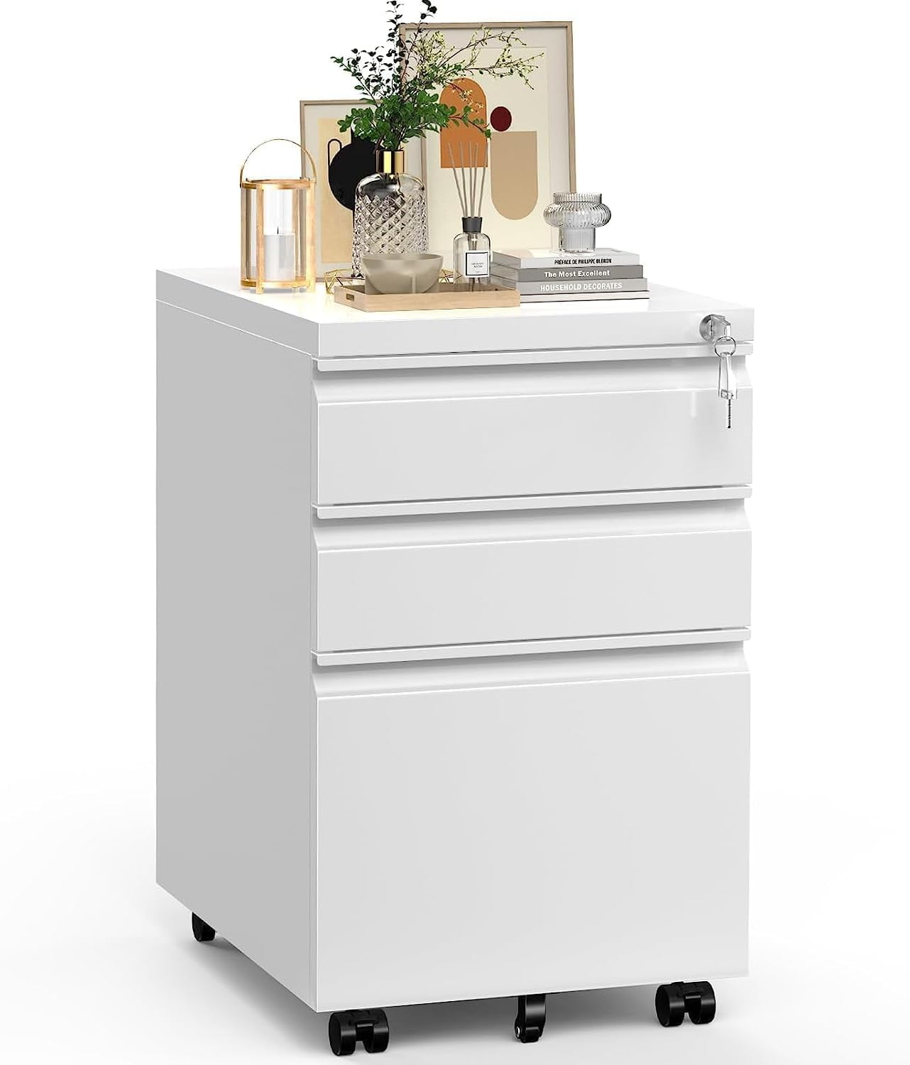 3 Drawer File Storage Cabinet, File Cabinets for Home Office, Metal ...