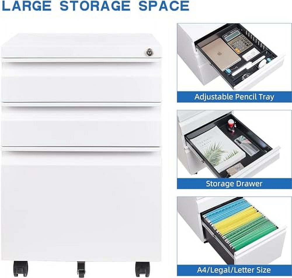 3 Drawer File Storage Cabinet, File Cabinets for Home Office, Metal ...