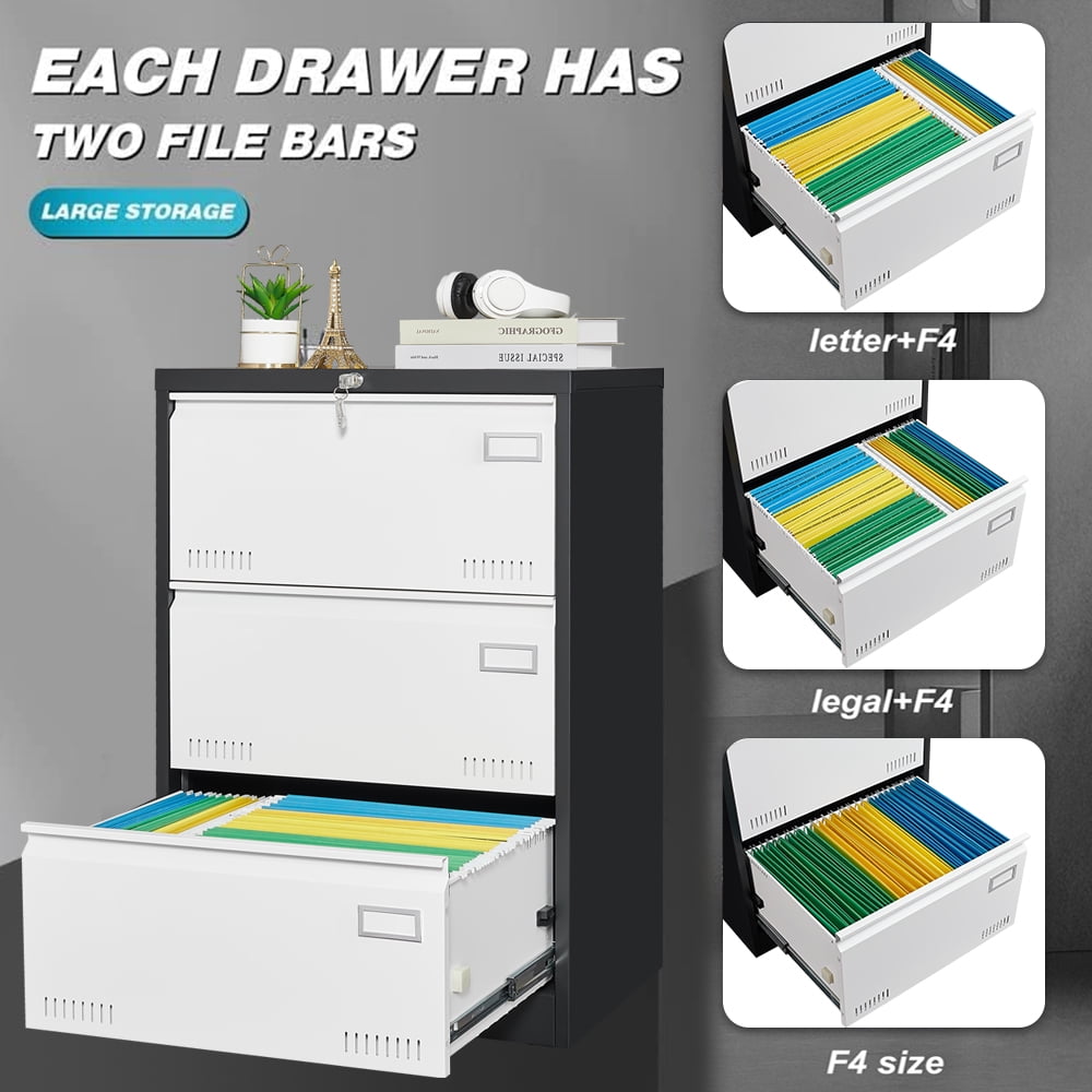 3 Drawer Filing Cabinet, Lateral Metal File Cabinets with Lock for Home ...