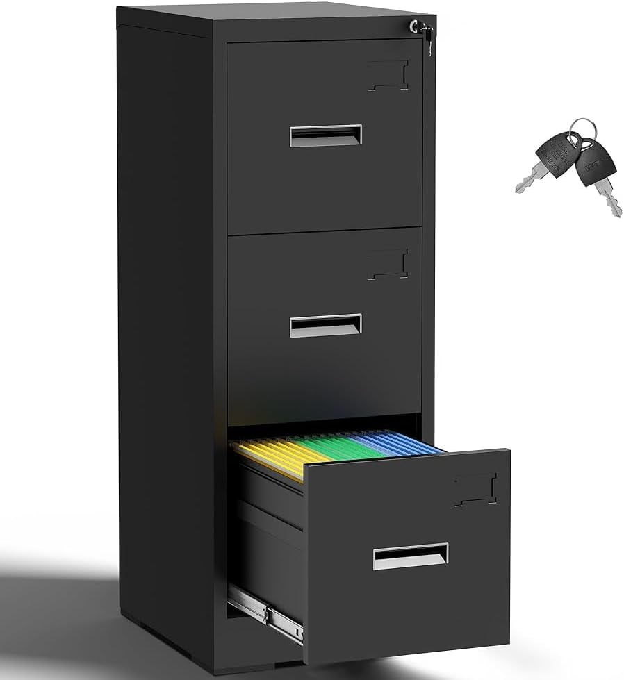 3 Drawer Filing Cabinet with Lock and Card Slot, Locking Vertical File ...