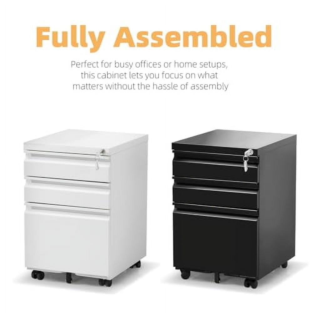 3 Drawer Filing Cabinet, Mobile Filing Cabinet for Home Office, Locking ...