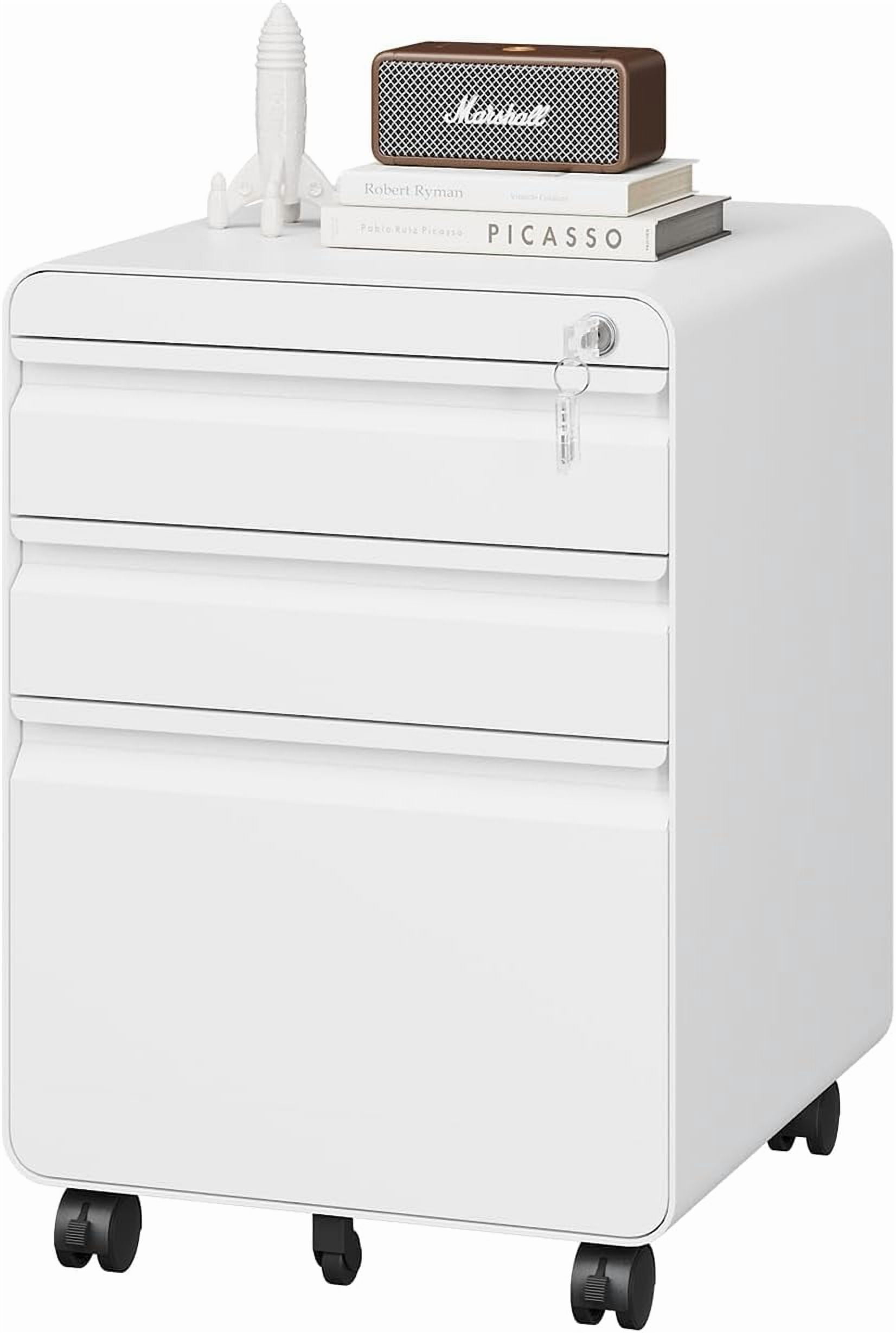 3 Drawer Filing Cabinet with Lock, Metal Under Desk Rolling File ...