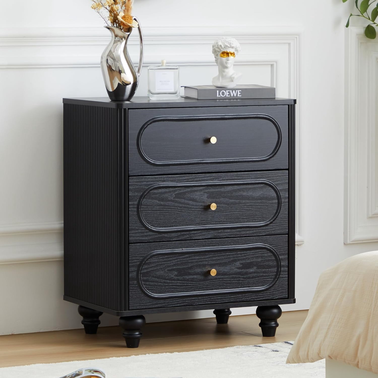 3 Drawer Fluted Dresser for Bedroom, Mid Century Modern Chest of ...